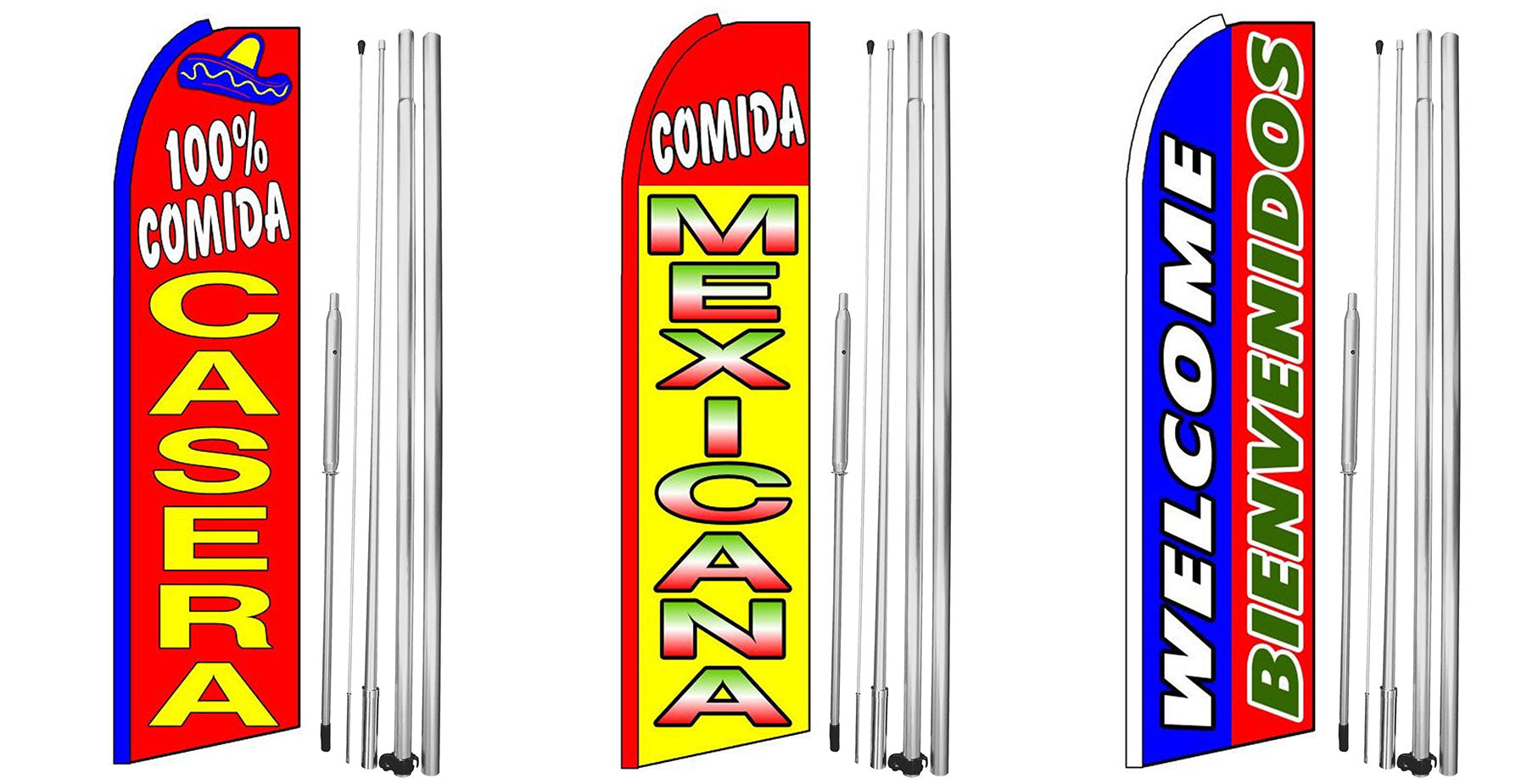 100% Comida Casera,Comida Mexicana, Welcome Bienvenidos – Speedy Flags